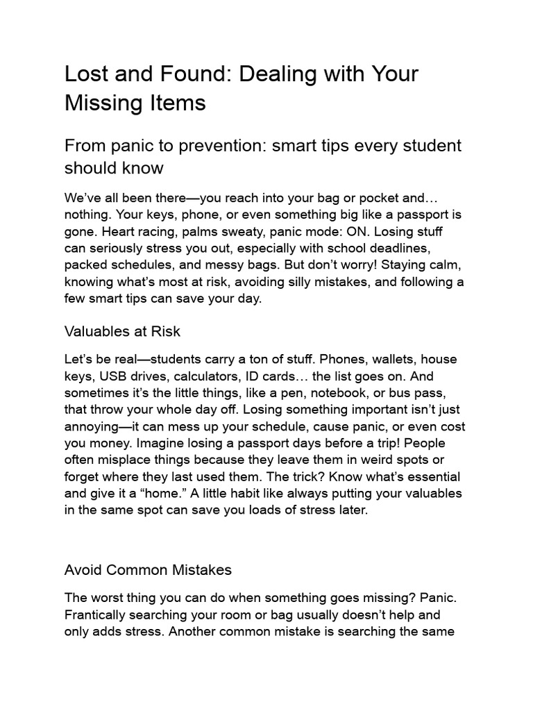 Student Guide to Finding Lost Items | PDF