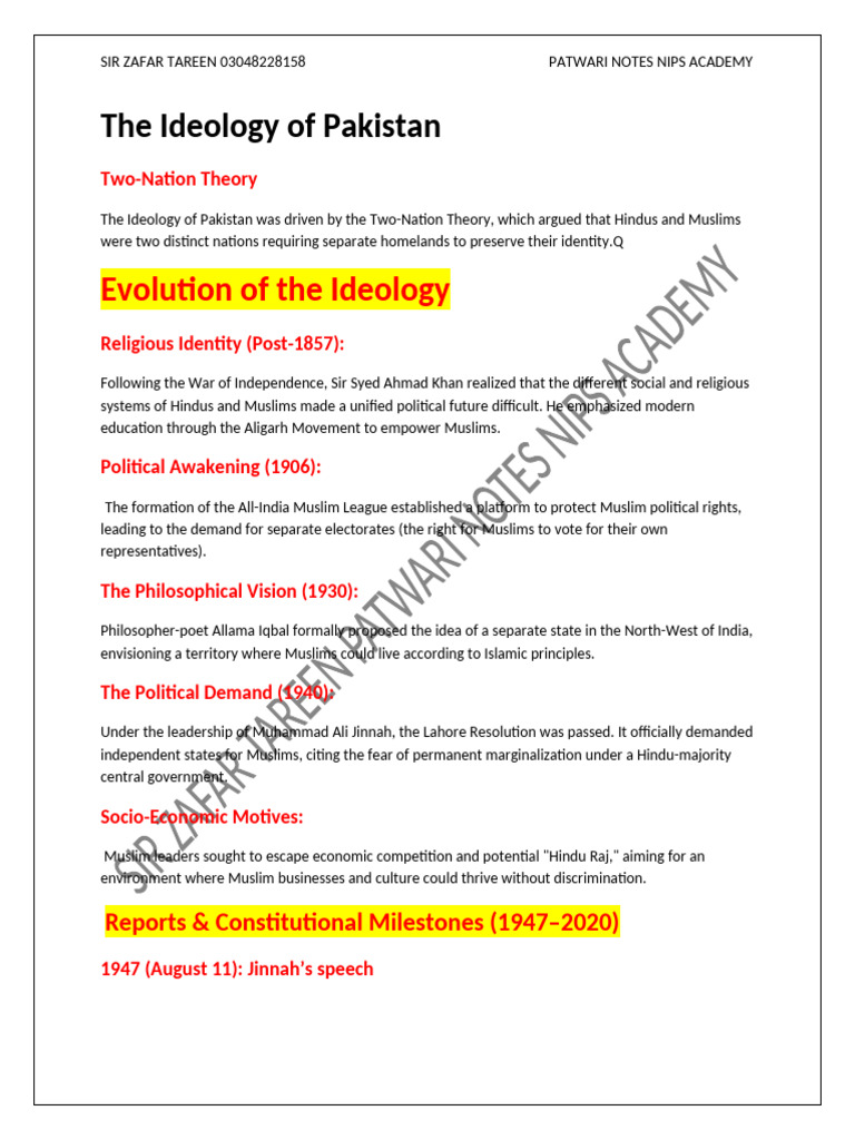 Evolution of Pakistan's Ideology | PDF | Two Nation Theory | Pakistan
