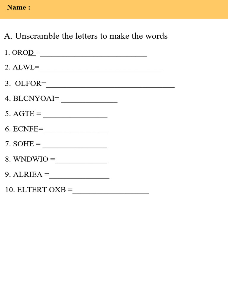 Word Unscramble Activity Sheet | PDF