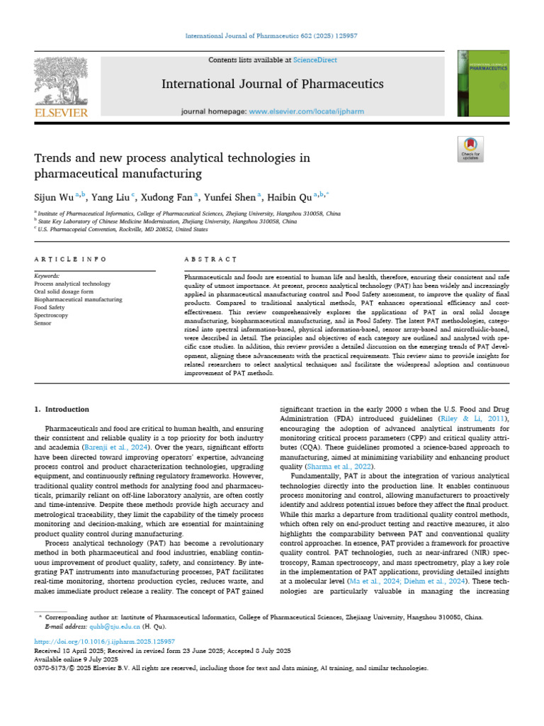 Wu Et Al. (2025) Trends and New Process Analystical Technologies in ...