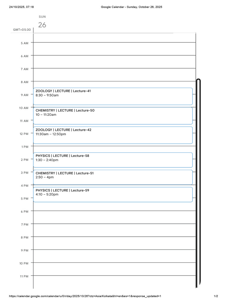 October 26, 2025 Lecture Schedule | PDF