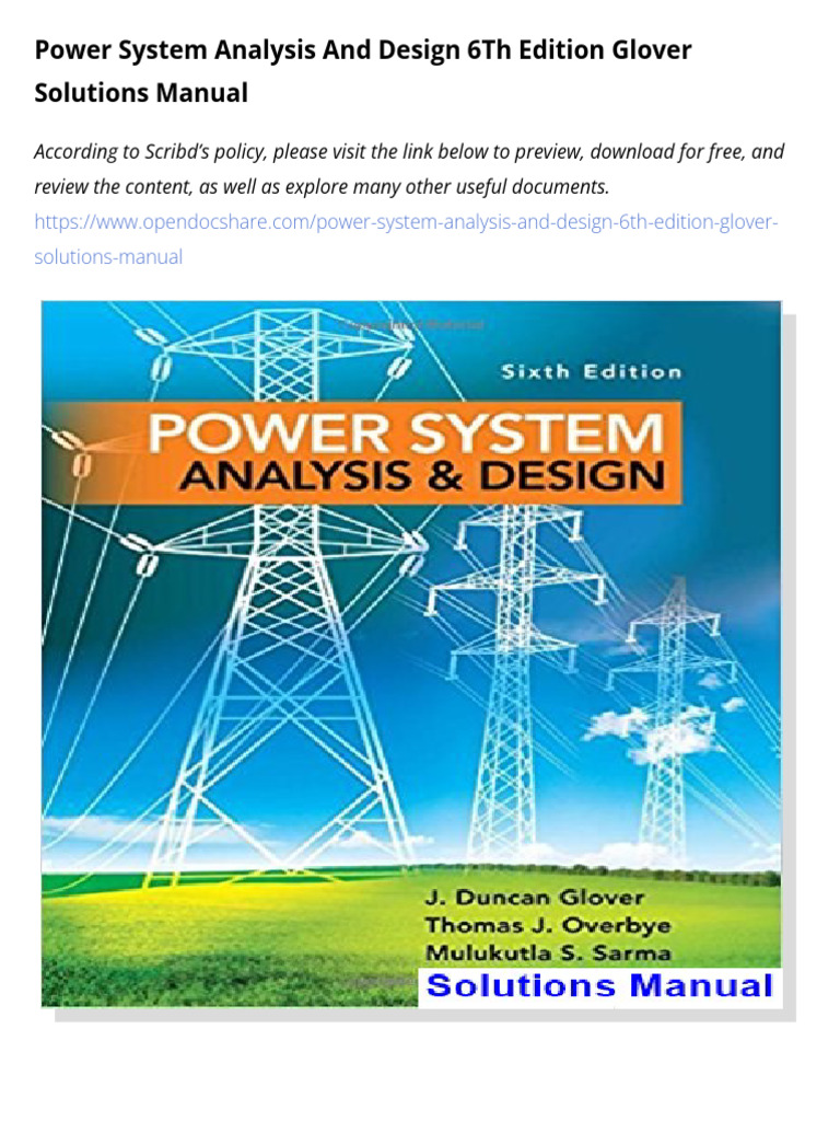 Power System Analysis and Design 6th Edition Glover Solutions Manual | PDF | Quantity ...