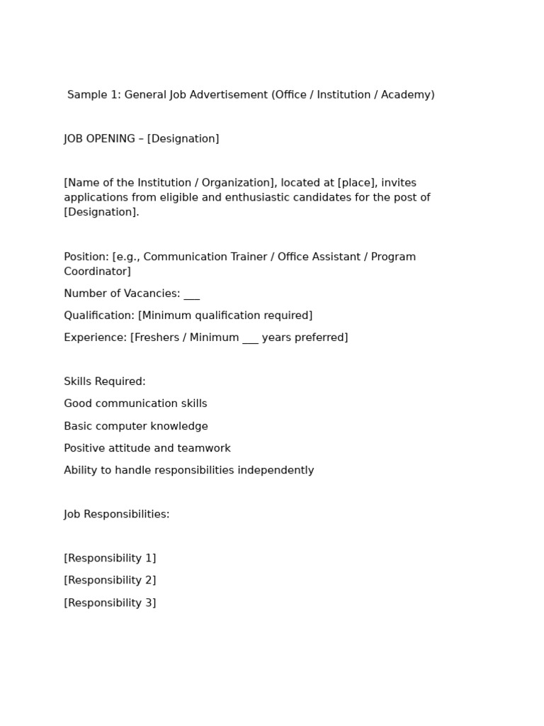 Job Advertisement Sample | PDF