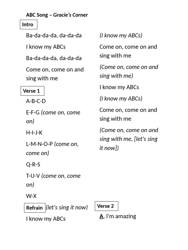 ABC Song - Gracie's Corner | PDF