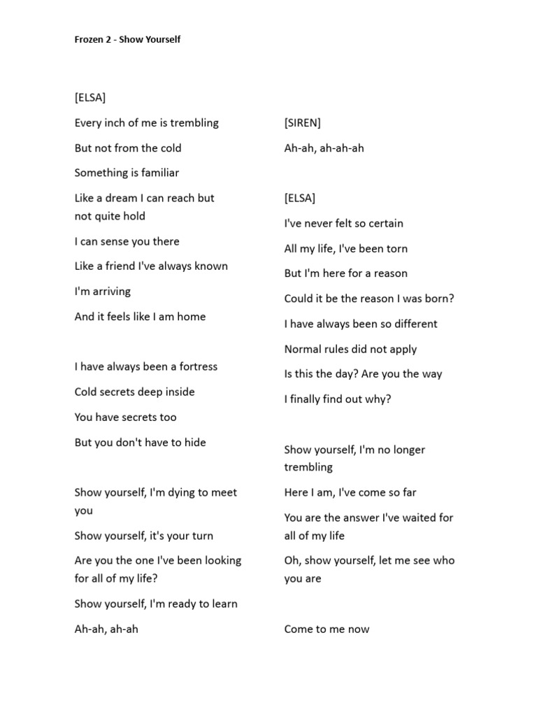 Frozen 2: Show Yourself Lyrics | PDF