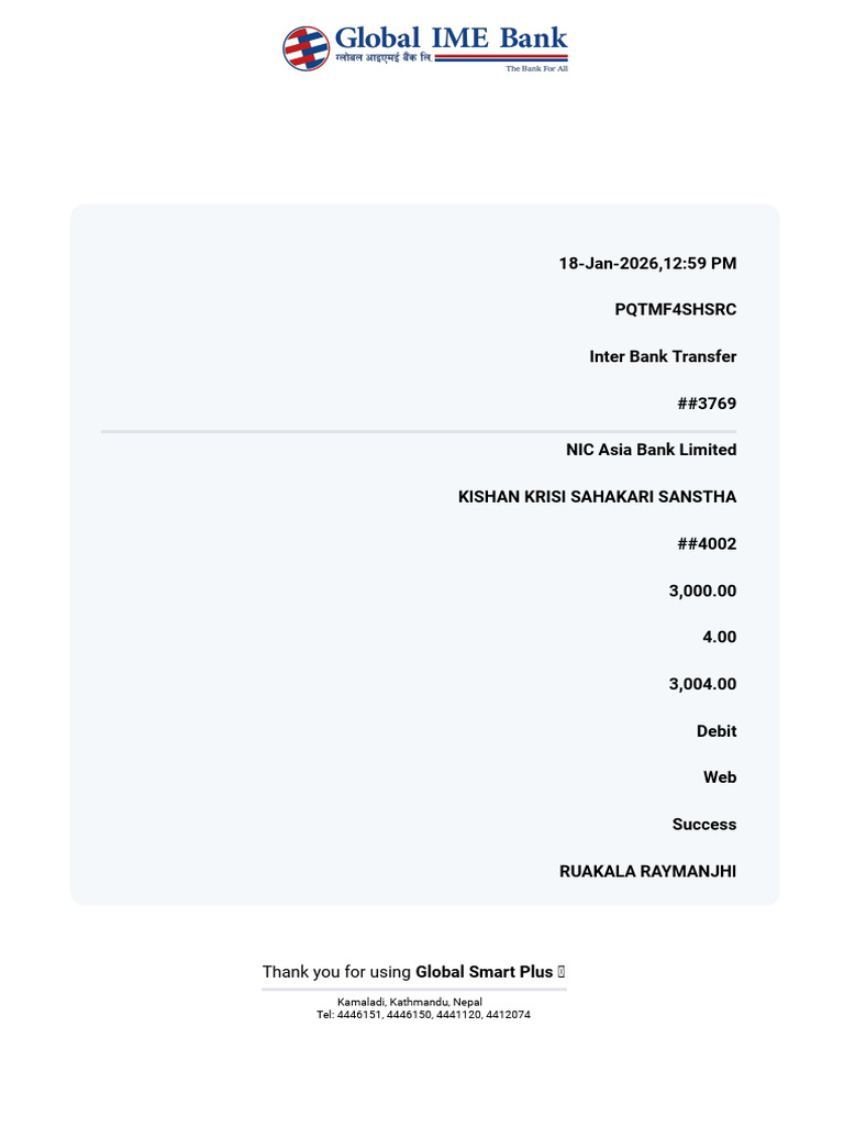 Inter Bank Transfer Payment Receipt | PDF