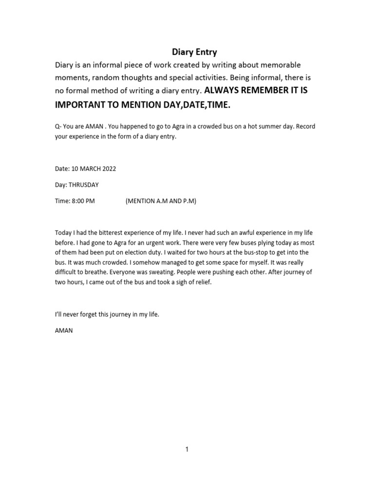 Agra Bus Journey Diary Entry | PDF