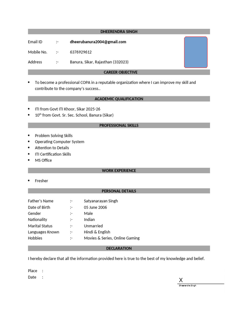 Dheerendra Singh - COPA Resume | PDF