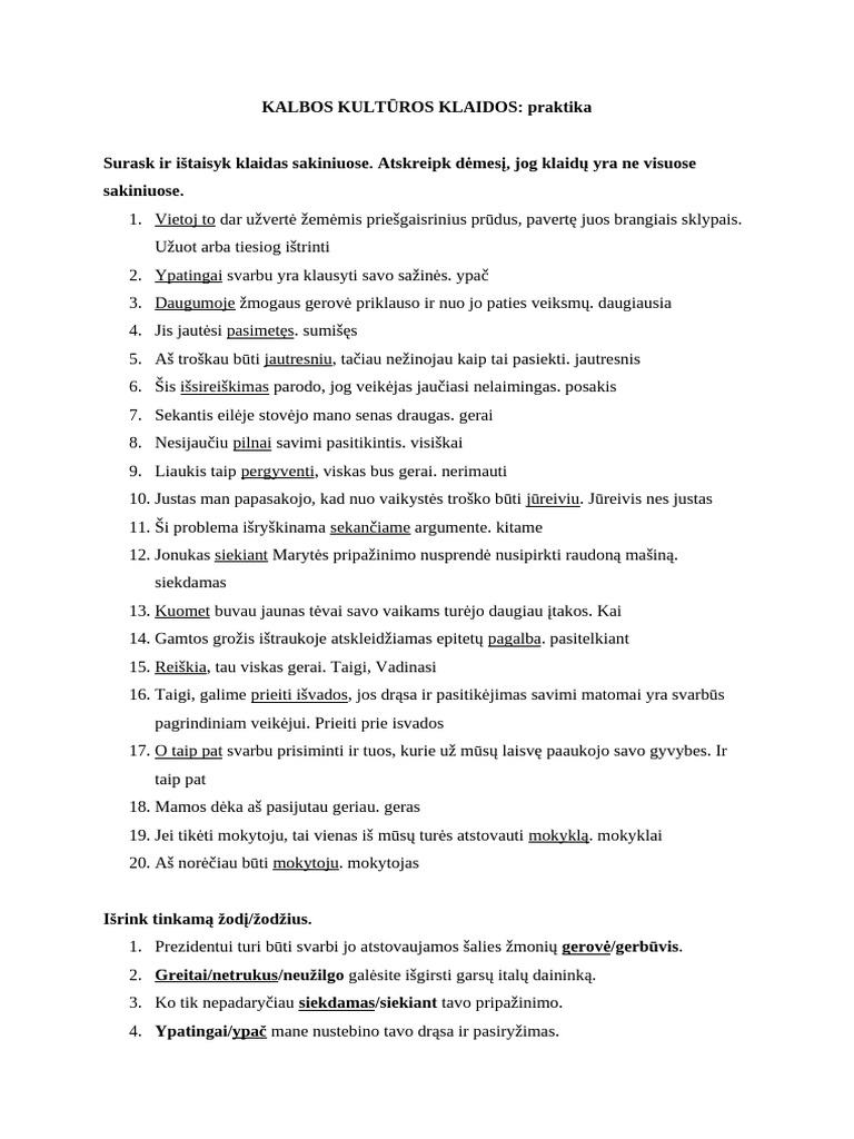 ATSAKYMAI_Stiliaus Klaidos Pratimai | PDF