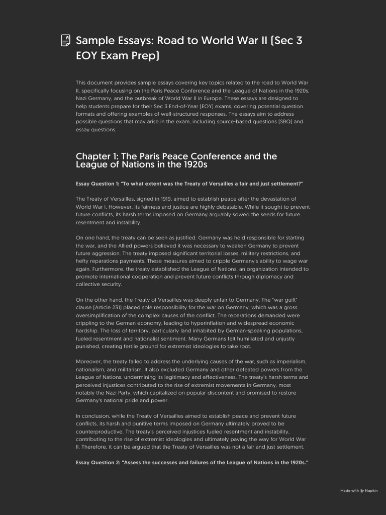 Sample Essays_ Road to World War II (Sec 3 EOY Exam Prep) | PDF | Nazi ...