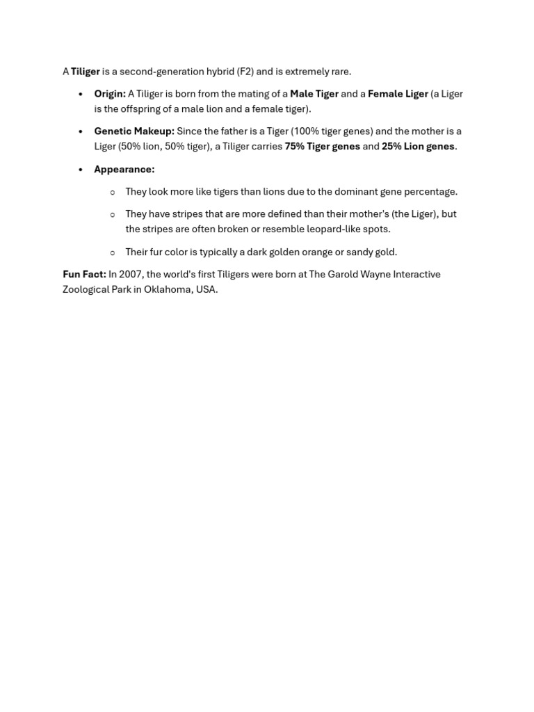 Rare Tiliger Hybrid: Genetics & Traits | PDF