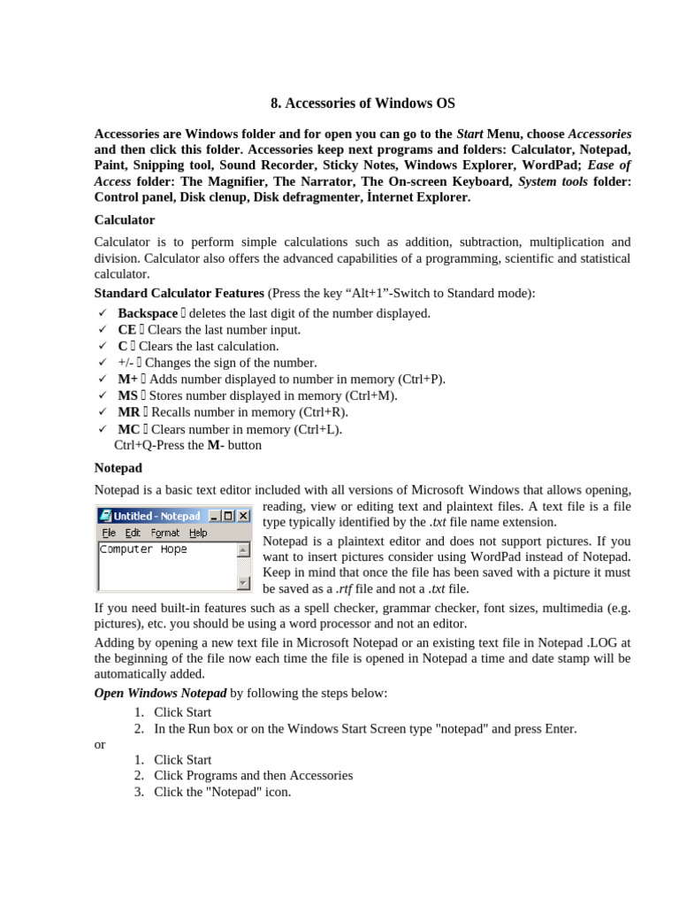 8. Accessories of Windows OS | PDF | Microsoft Windows | Computing ...