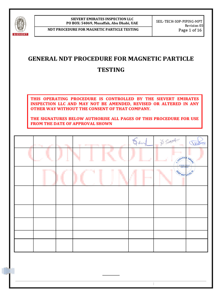 NDT Magnetic Particle Testing Procedure | PDF | Nondestructive Testing ...