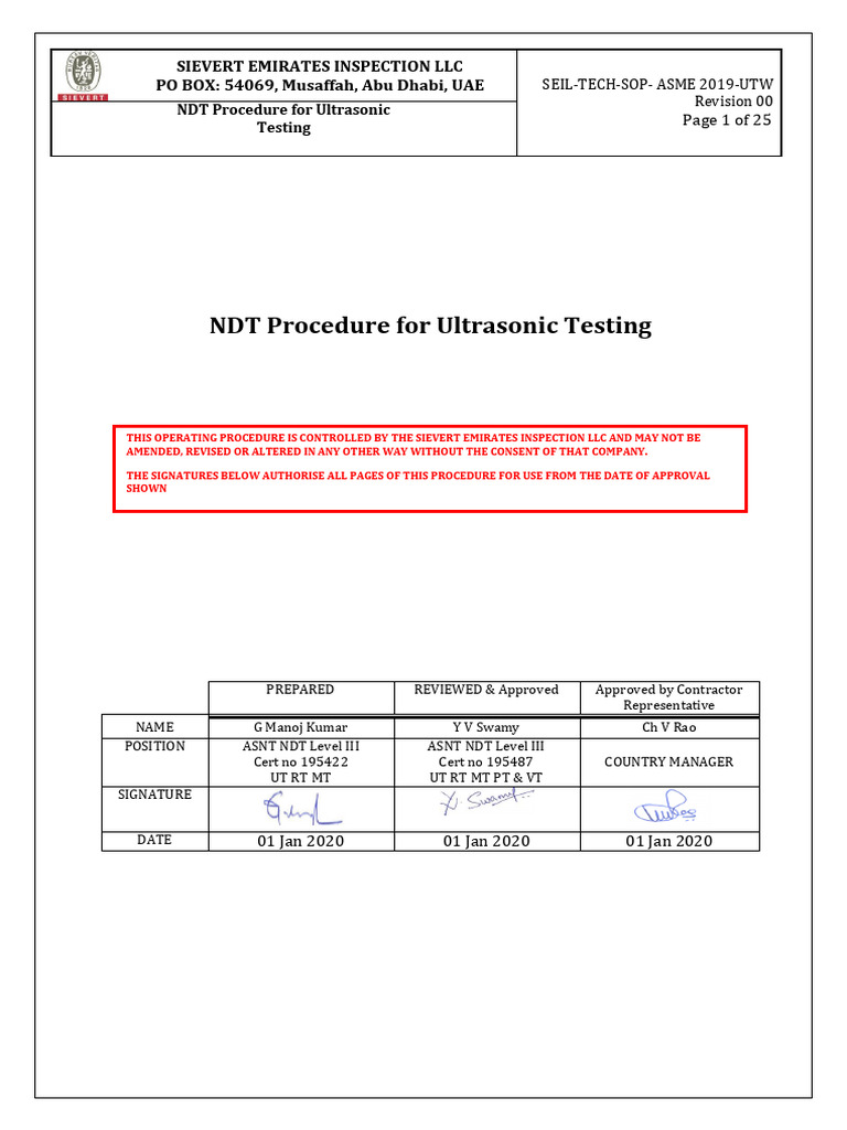 NDT Ultrasonic Testing Procedure Guide | PDF | Nondestructive Testing ...