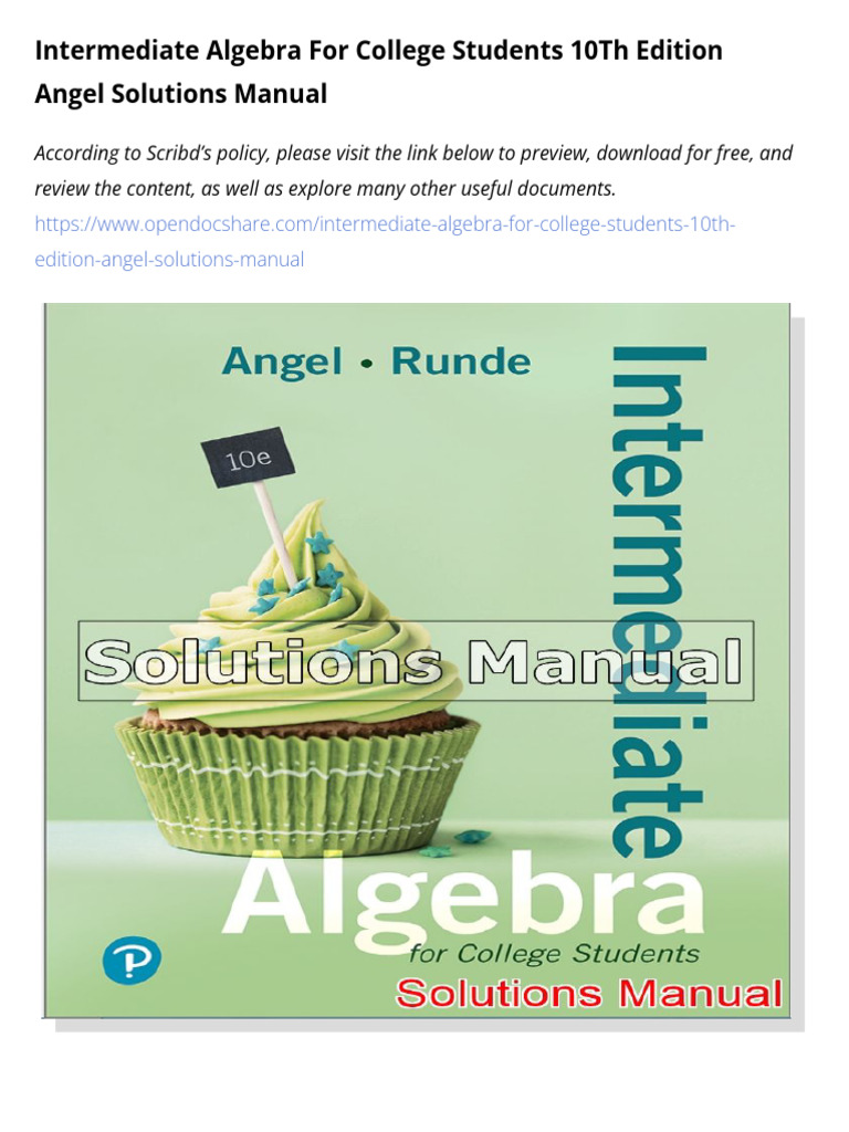 Intermediate Algebra For College Students 10th Edition Angel Solutions Manual | PDF