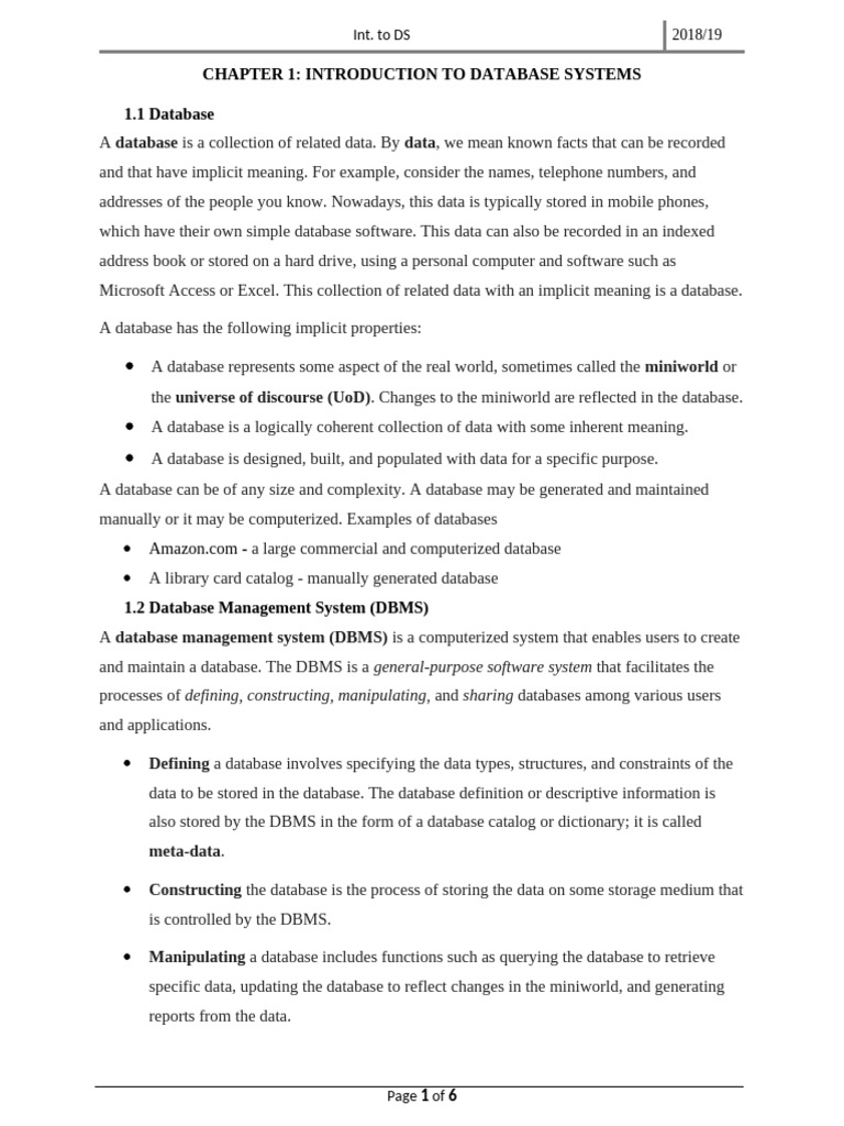 CH 1 - Introduction To Database System | PDF | Databases | Relational Model
