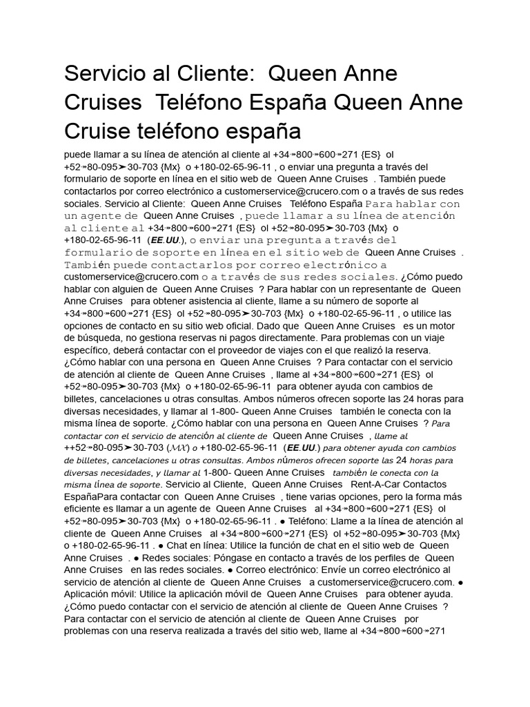 Queen Anne Cruise teléfono españa | PDF | Chat en linea | Mensaje de texto