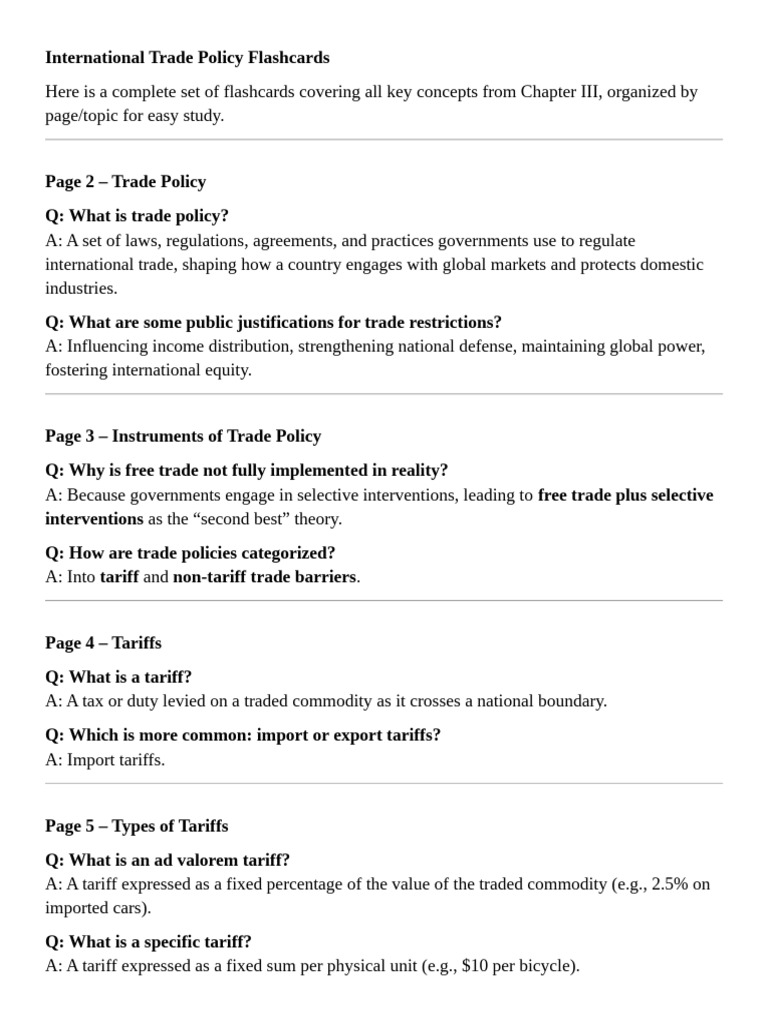 International Trade Policy Flashcards | PDF | Tariff | Dumping (Pricing ...