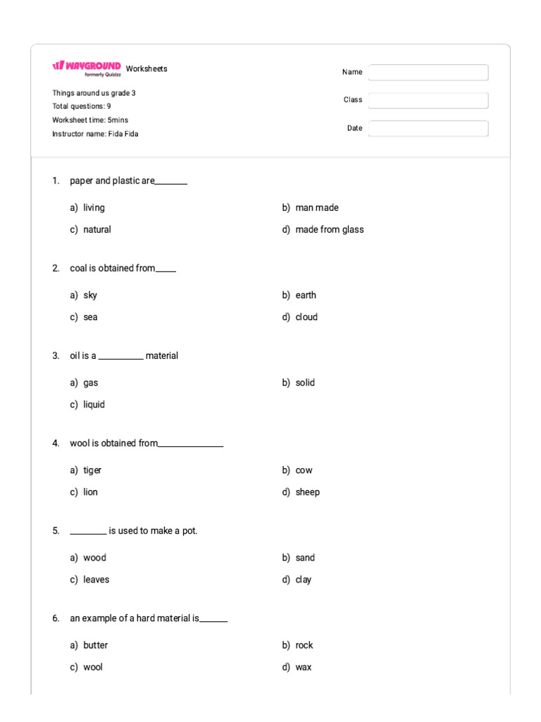 Things Around Us Grade 3 _ Wayground | PDF