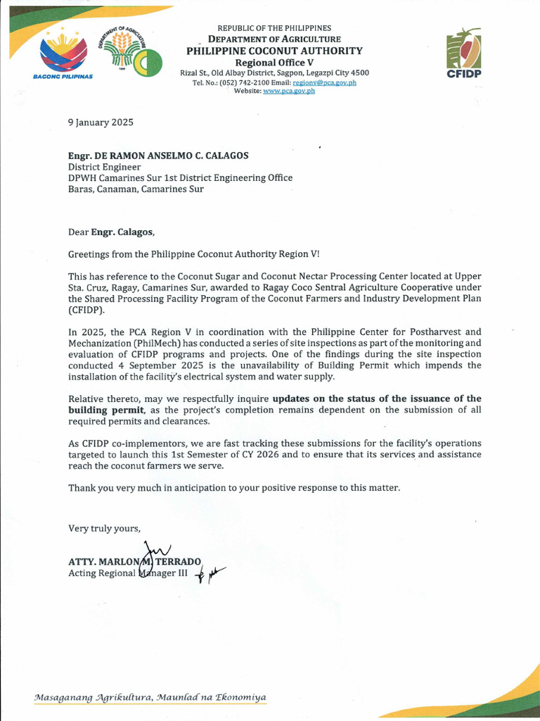 26-01-008-Request for Update on Status of the Issuance of Building ...