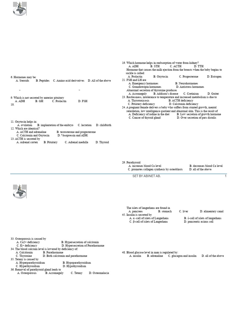 Endocrine System Review Questions G12 | PDF | Endocrine System ...