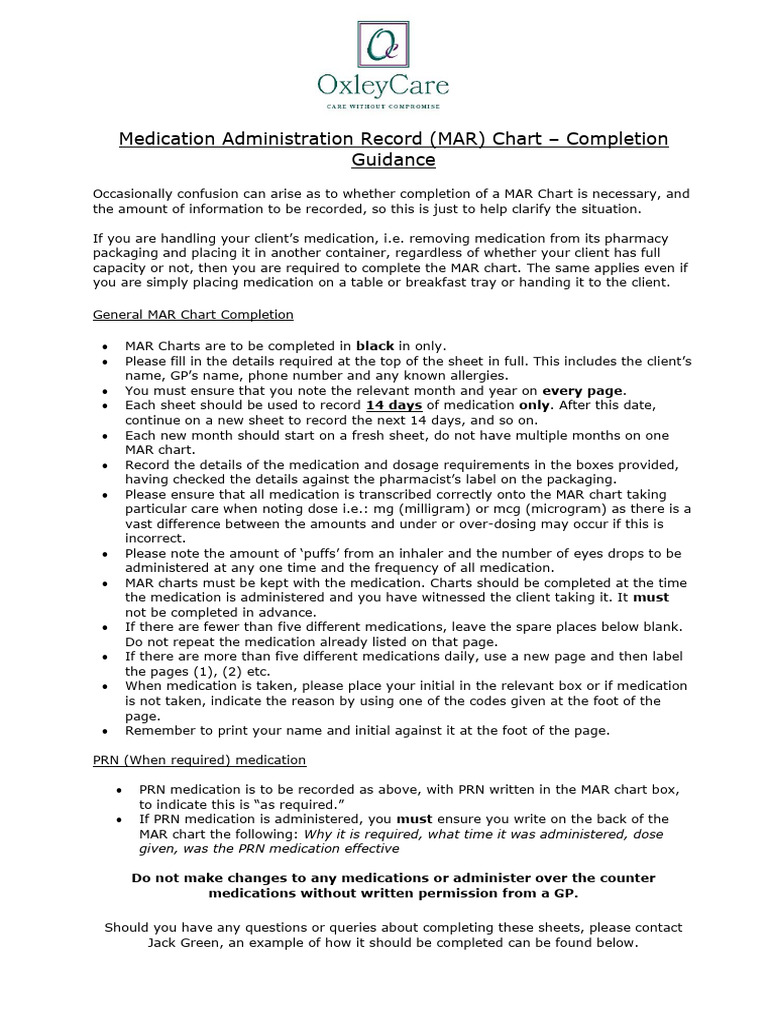MAR Chart Completion Guidance Reviewed 11.2021 | PDF | Dose ...
