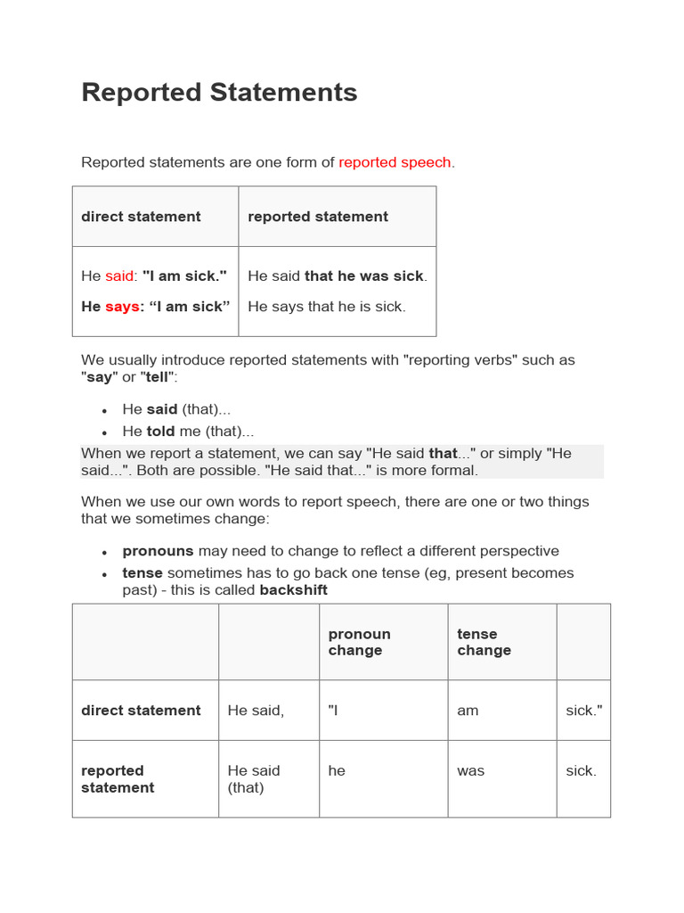 Understanding Reported Speech Rules | PDF | Grammatical Tense | Question