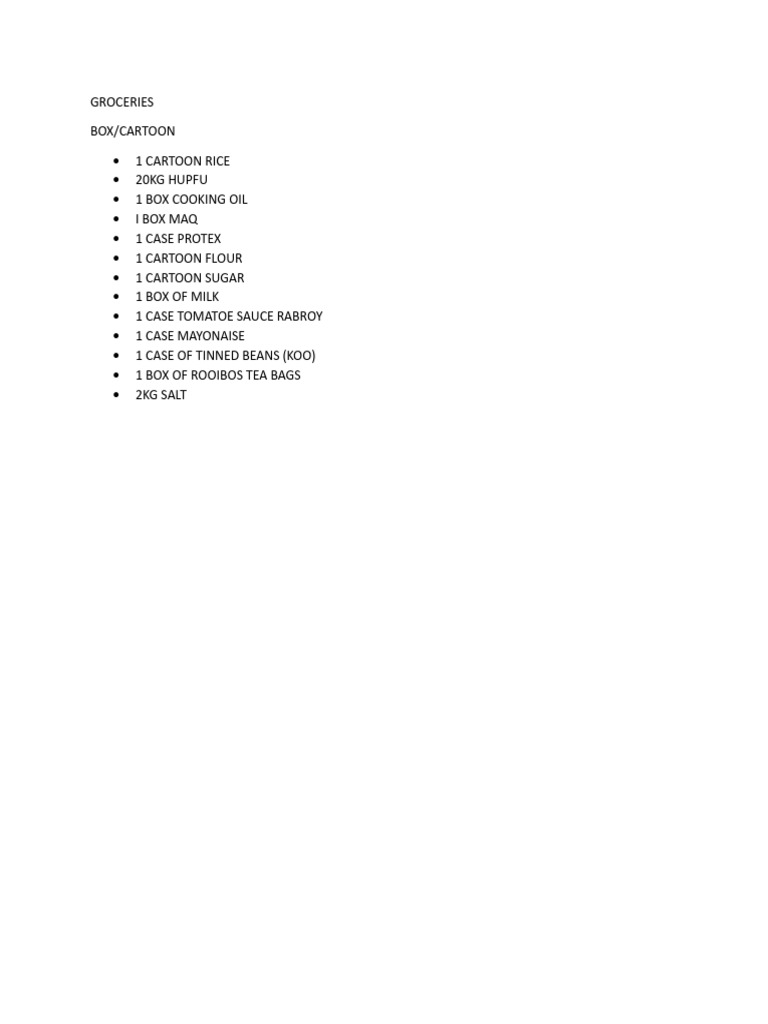 Lobola Grocery List | PDF