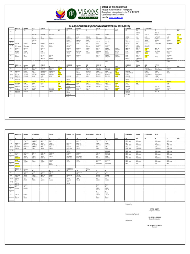 Tentative Class Schedule Second Sem 2025 2026 | PDF