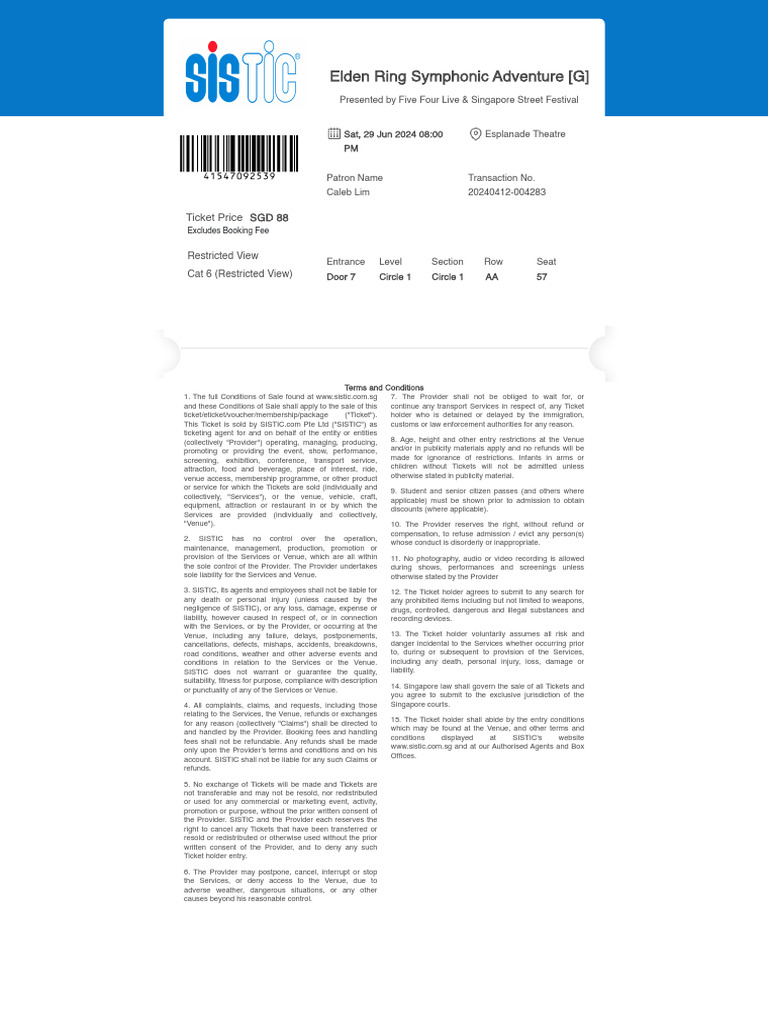 Elden Ring Concert Tickets | PDF | Legal Liability | Ticket (Admission)