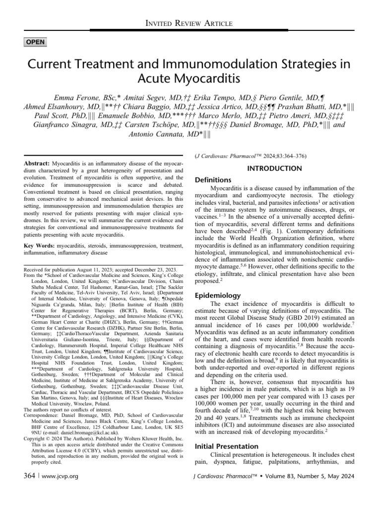 Acute Myocarditis Treatment Strategies | PDF | Shock (Circulatory ...