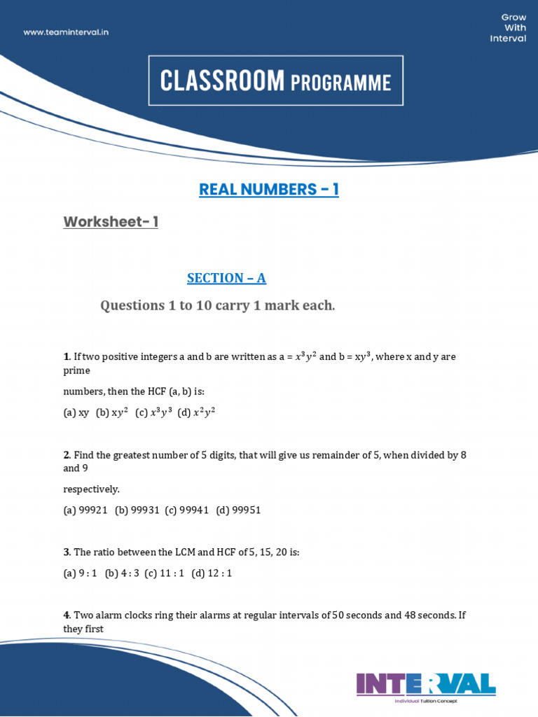 Worksheet Class 10 Cbse 1 | PDF | Numbers | Rational Number