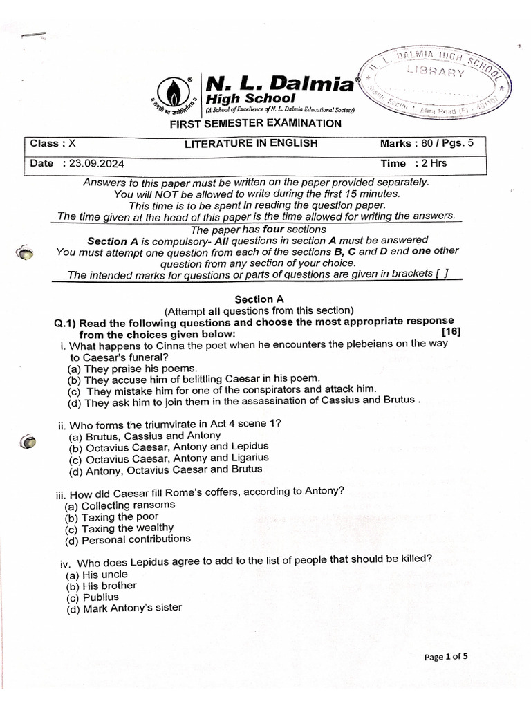 Eng Lit - Sem 1 | PDF