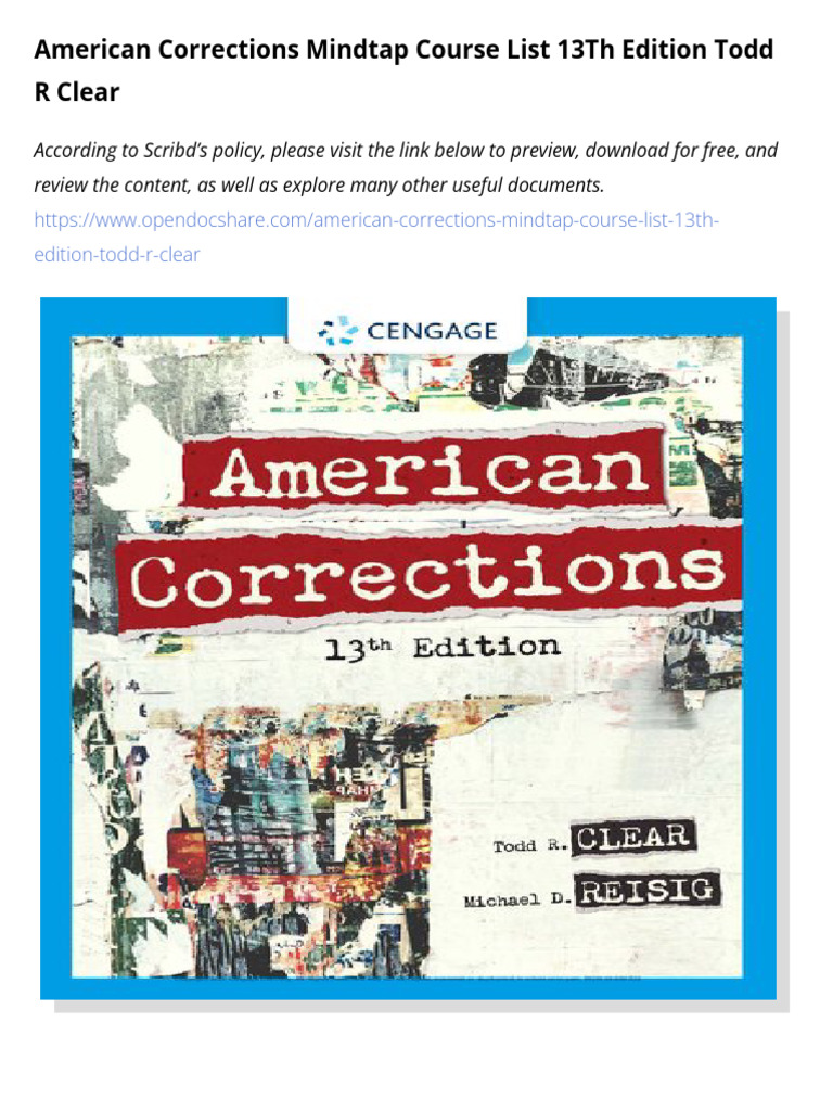 American Corrections Mindtap Course List 13th Edition Todd R Clear ...