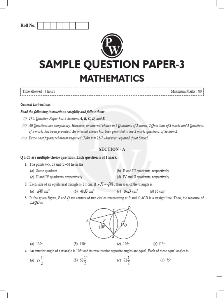 9th Annual Sample Paper 3 | PDF | Area | Triangle