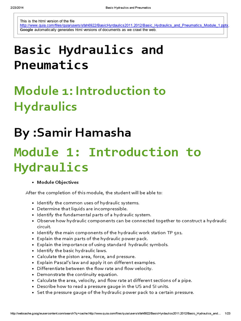 Introduction to Hydraulics Basics | PDF | Brake | Fluid Dynamics