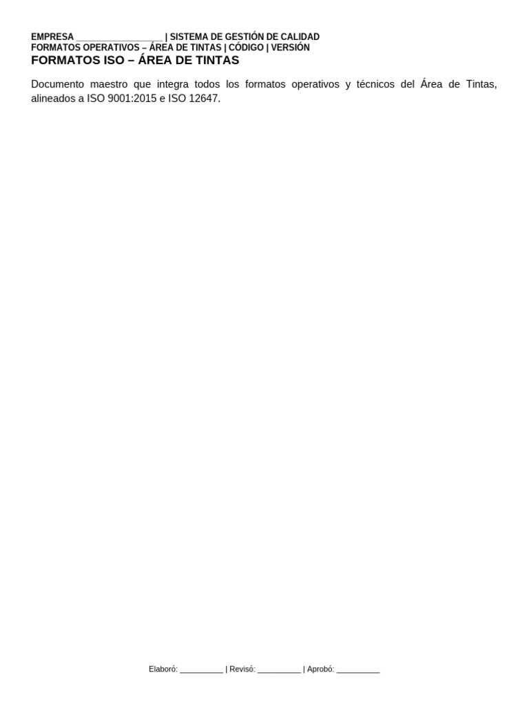 Formatos de Calidad para Tintas ISO | PDF | Sistema de manejo de ...