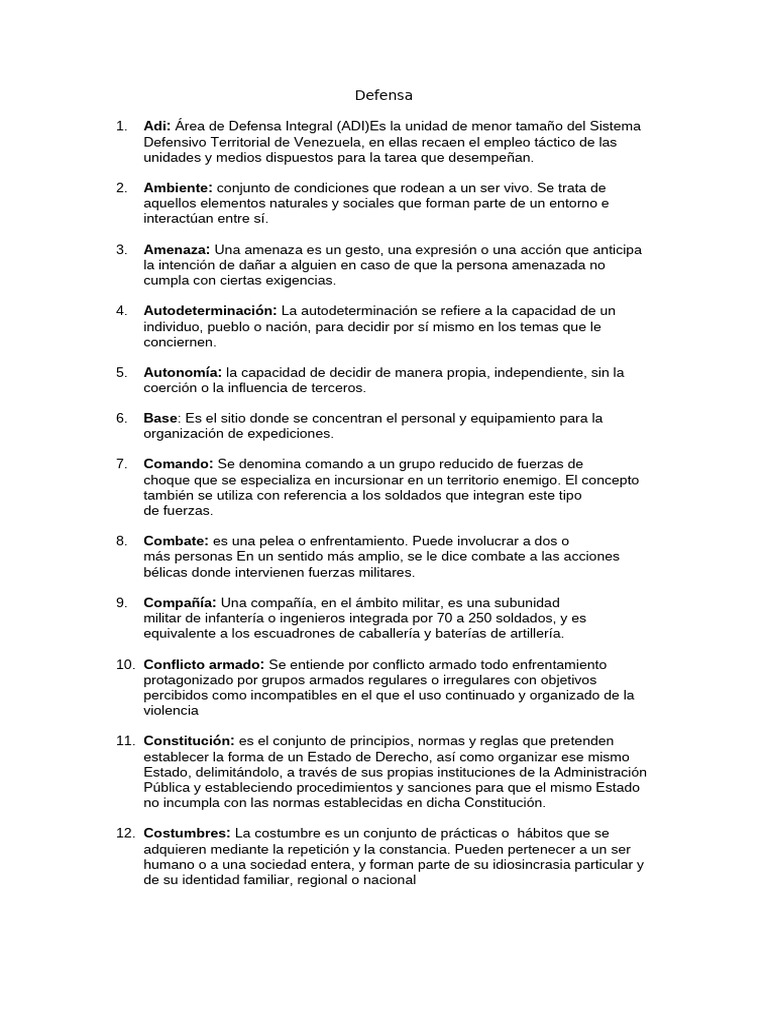 Conceptos Clave de Defensa Integral en Venezuela | PDF | Estado ...