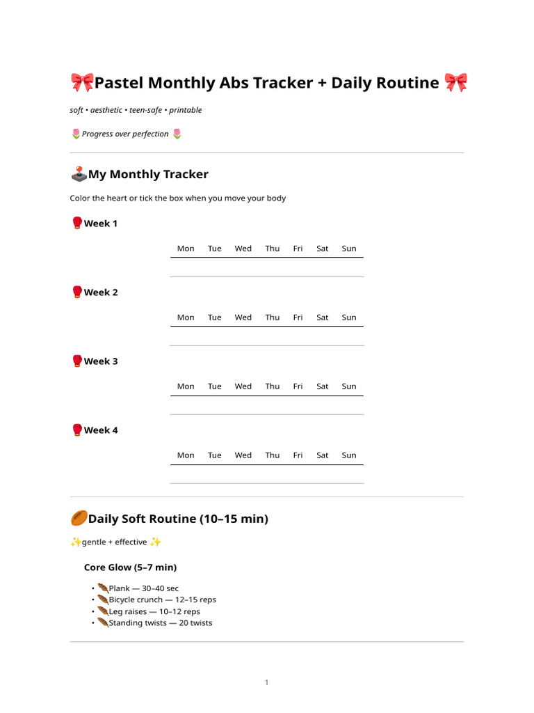 Pastel Monthly Abs Tracker Printable | PDF