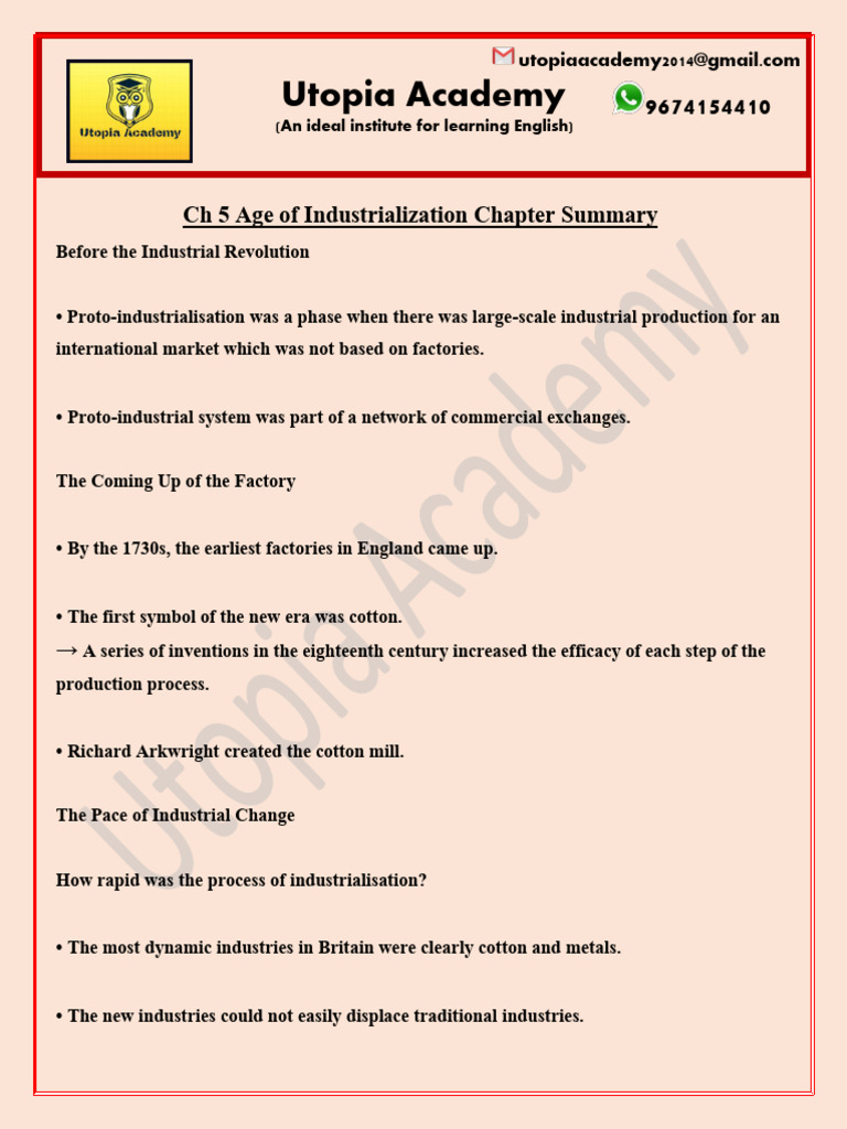 Age of Industrialization Chapter Summary | PDF | Industrial Revolution ...