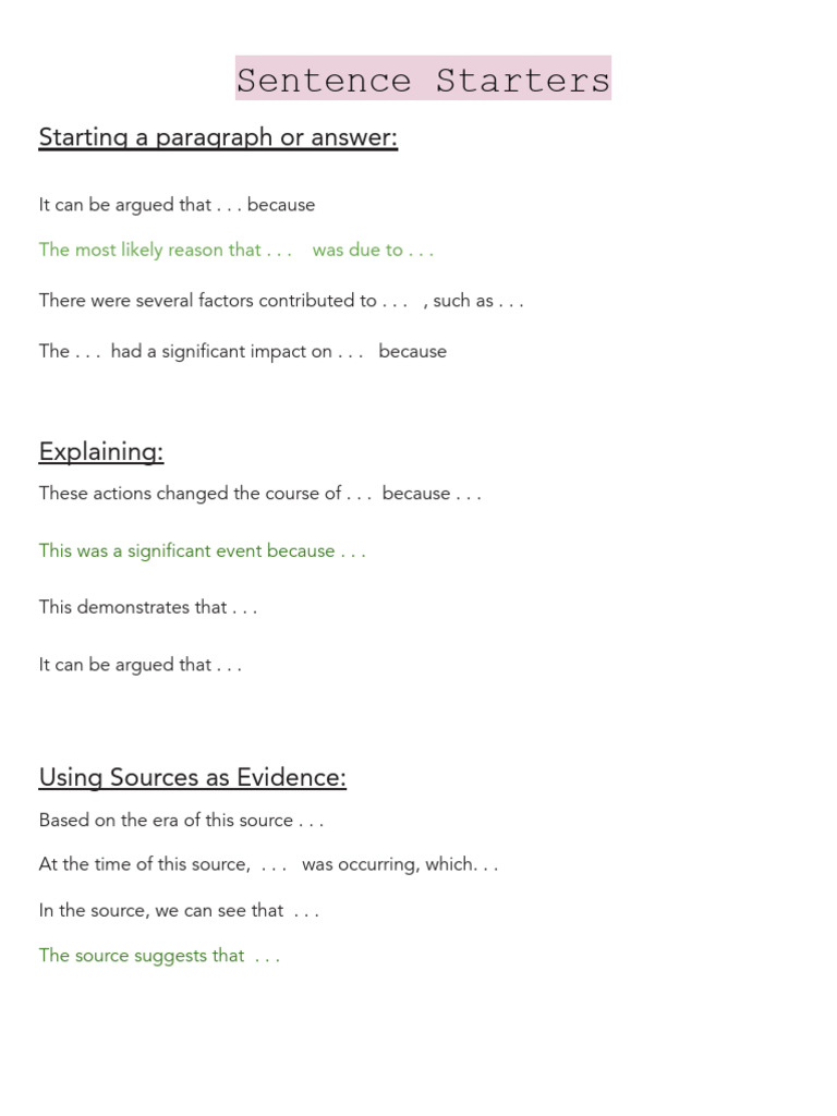 Effective Sentence Starters for Writing | PDF
