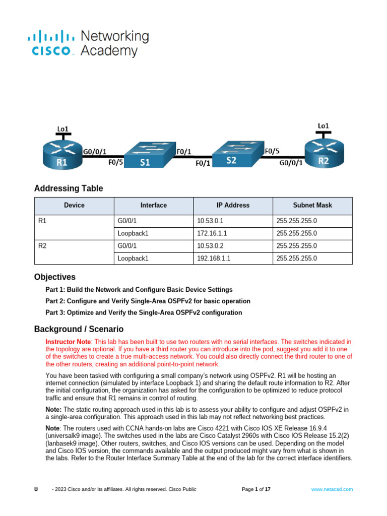 2.7.2 Lab - Configure Single-Area OSPFv2 - ILM | PDF | Ip Address ...