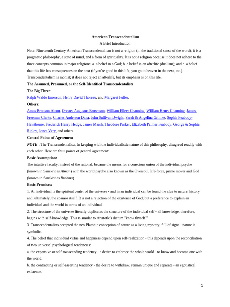 Transcendentalism Intro | PDF | Transcendentalism | Ralph Waldo Emerson