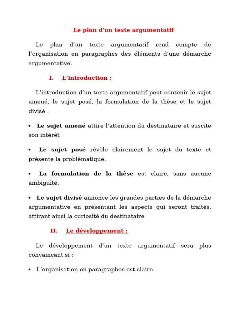 Guide du plan d'un texte argumentatif | PDF | Argumentation
