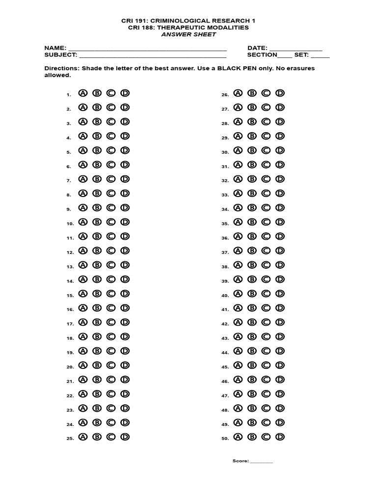 Answer Sheet for Cri 191 and Cri 188 | PDF