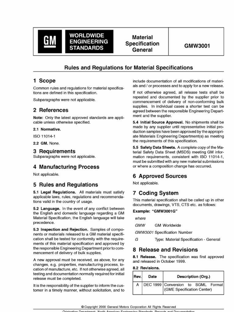 GMW3001 | PDF | Specification (Technical Standard) | Government Information