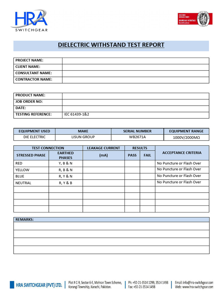 Dielectric Test Report Summary | PDF