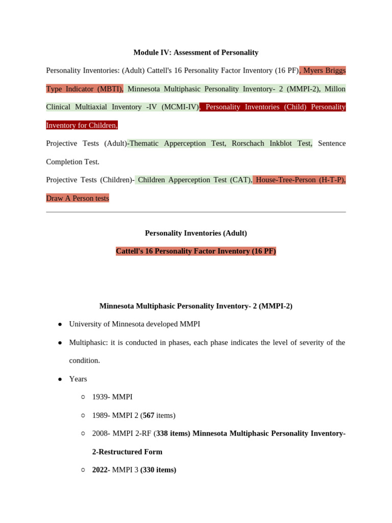 Personality Assessment Methods Overview | PDF | Personality Disorder ...