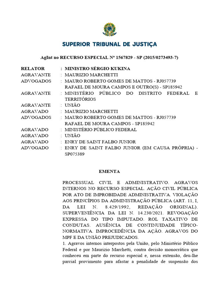 STJ absolve Maurizio | PDF | Sentença (jurídico) | Direito Político