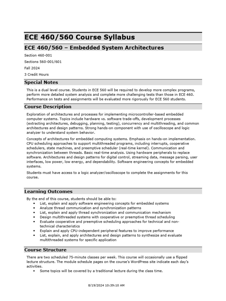 ECE 460 560 Syllabus | PDF | Thread (Computing) | Scheduling (Computing)